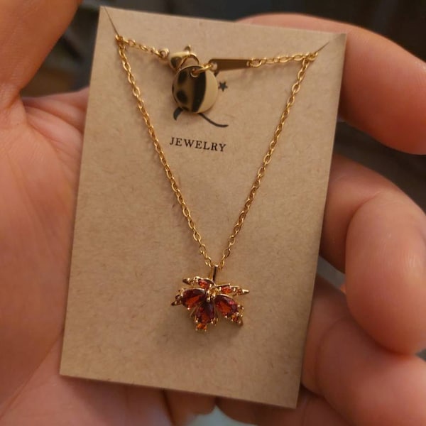Maple Leaf Necklace: Golden Red or Emerald Green Pendant, Autumn ...