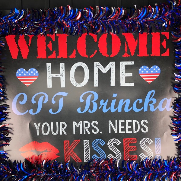 Welcome Home Wife Spouse Husband Sign Template Kisses Homecoming Back ...