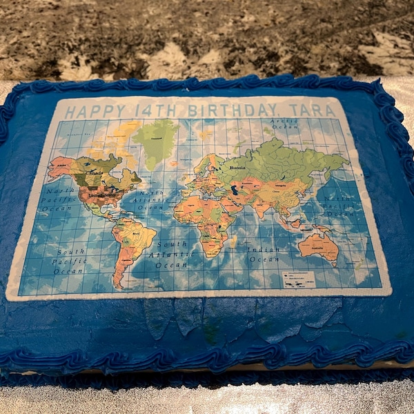 Detailed World Map - Edible Cake or Cupcake Topper - Etsy