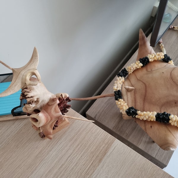 Wooden Manta Ray Couple Sculpture, Art Piece, Exotic, Figurine, Fish ...