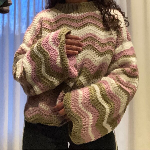 What Morgan Makes Ripple Crew Crochet Sweater PDF Pattern - Etsy