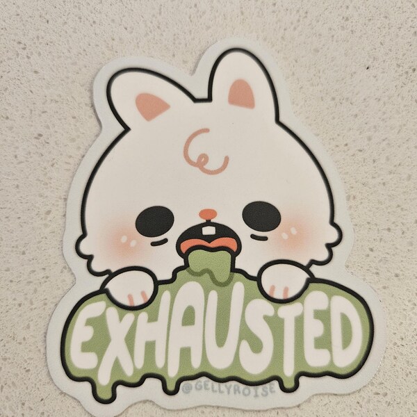 Exhausted Bunny Waterproof Sticker | Cute, Barf Disgust, Kawaii ...