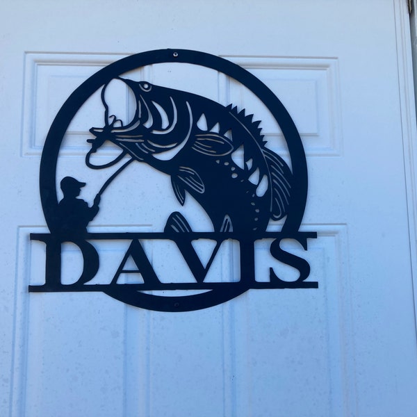 Fish Metal Name Sign, Bass Fishing Metal Monogram, Fishing Gifts for ...