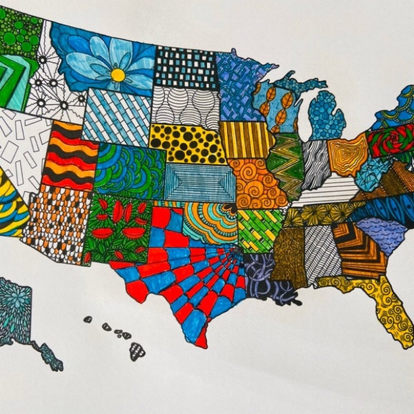 United States of America Coloring Page, Printable USA Zentangle ...