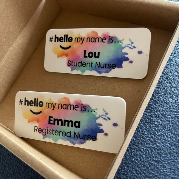 Hello My Name is Name Badge Rainbow Splash Personalised Premium Durable ...