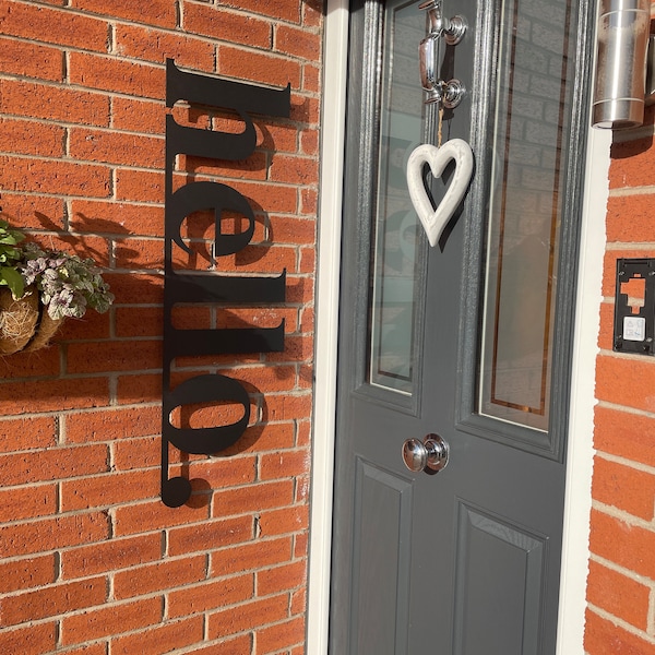 Metal Hello Sign, Front Door Decor, Front Porch Decor, Vertical Welcome ...