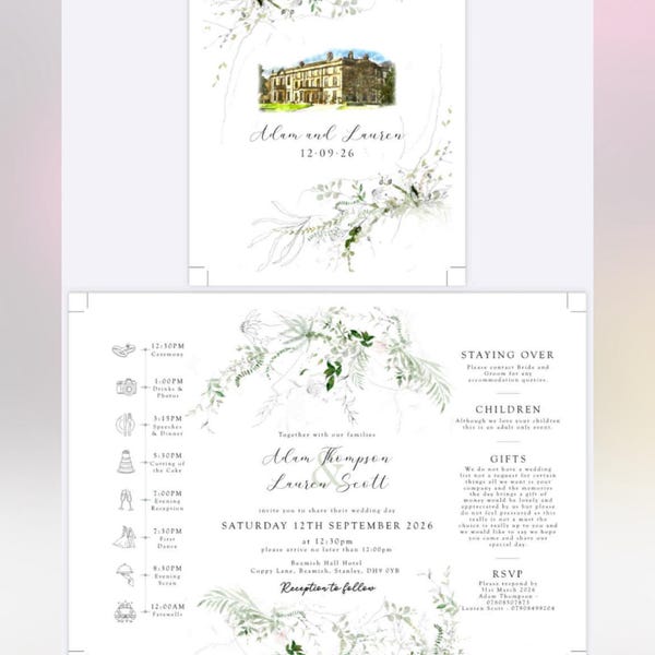 Venue Sketch Wedding Invitations, Gatefold Venue Painting Invite ...