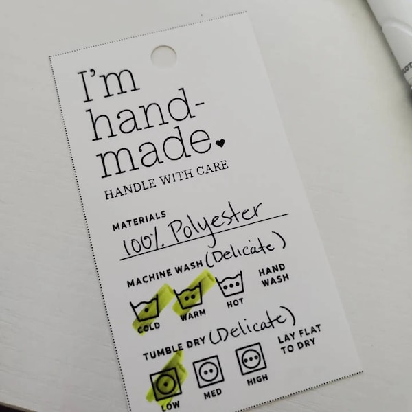 Im Handmade - Printable Care Tags Labels PDF Only - Etsy