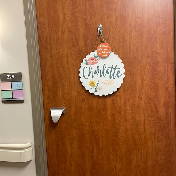Boho Floral Hospital Door Hanger, Baby Girl Door Hanger, Scallop Edge ...