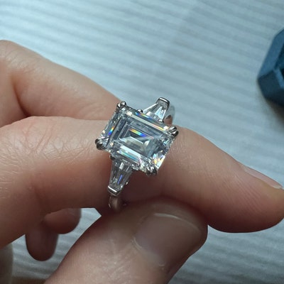 Emerald Cut Lab Created Ruby Engagement Ring for Women, Wedding Ring, Red Gemstone Ring ...