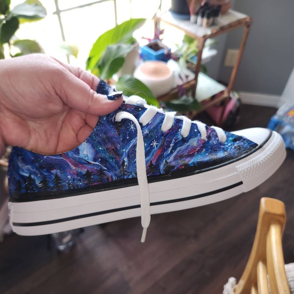 Custom Northern Lights Shoes, Aurora Borealis Sneakers, Treeline Shoe ...