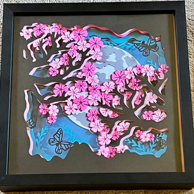 3d Cherry Blossoms Shadow Box Svg, Cherry Tree Shadow Box Svg, Spring ...