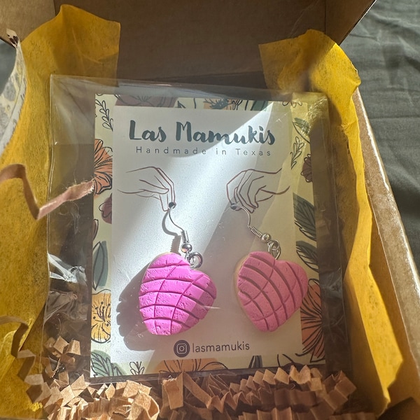 Pink Concha Heart Dangles | Concha Clay Earrings | Mexican Pan Dulce ...