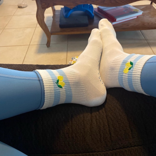 Espresso Martini Embroidered Grip Socks L Non-slip Grip for Pilates ...