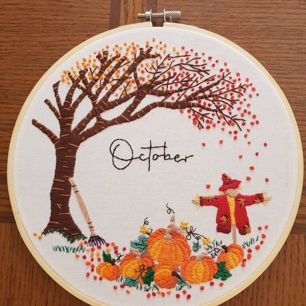 OCTOBER Monthly Series Wreath Embroidery Pattern & Guide - Digital ...