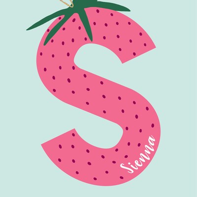Personalized Initial Strawberry Name Print, Bedroom Printable Kids Wall ...