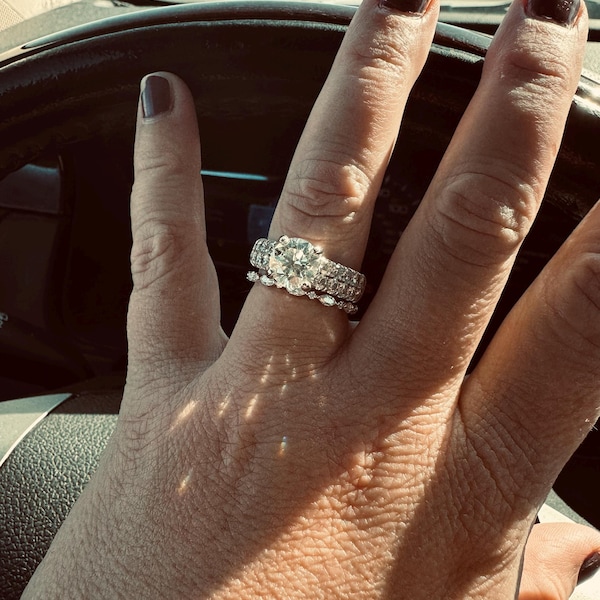 Round Cut Moissanite Wedding Ring Set, Solitaire Engagement Rings, Half ...