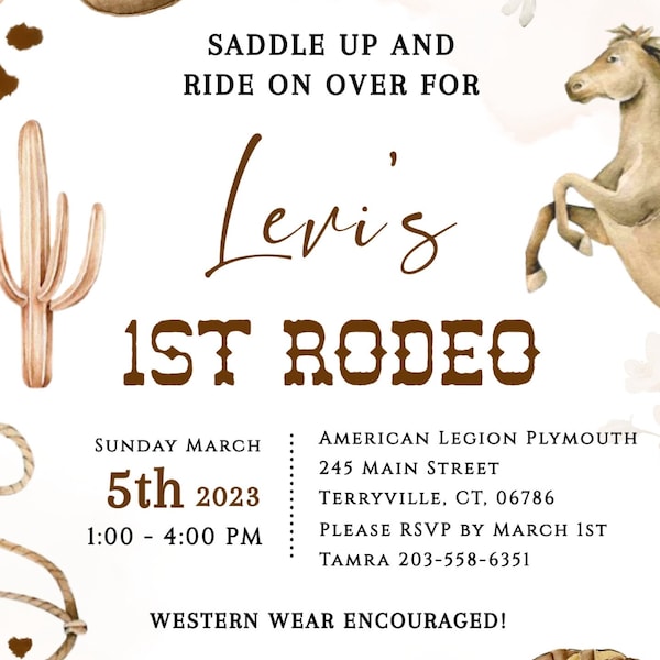 FIRST RODEO Invitation Template, Printable Wild West Birthday Invite ...