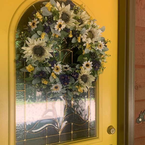 Tan Sunflower Fall Floral Wreath for Front Door, Autumn Floral Door ...