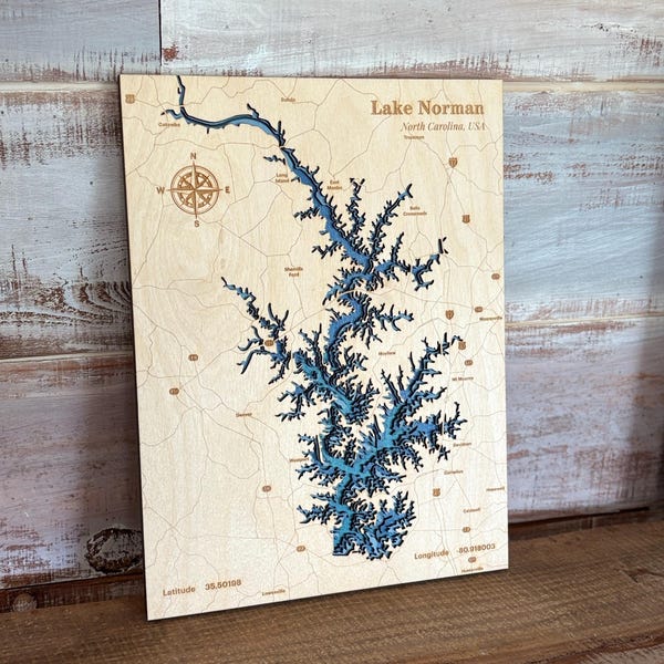 Lake Norman Map SVG: 3D Topographic Laser Cut File (digital Download ...