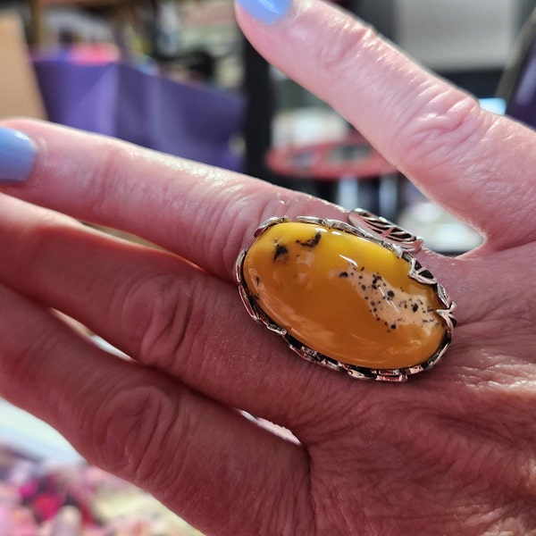 Natural Egg Yolk Baltic Amber Ring, Honey Amber Ring, Amber and ...