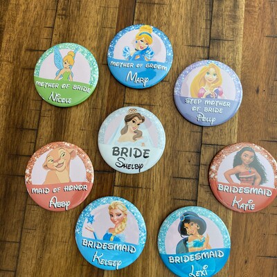 Disney Wedding Party Buttons-princess Wedding Buttons-disney Bridesmaid ...