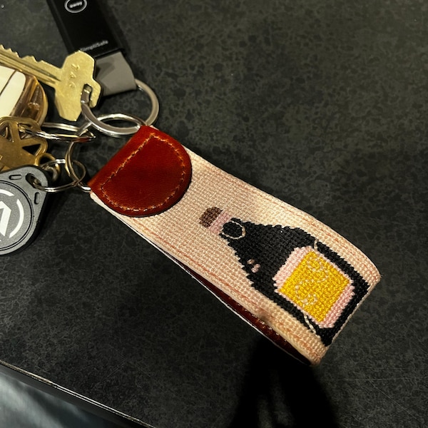 Champagne Needlepoint Keychain - Etsy