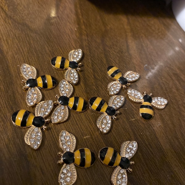 10 Pcs Enamel Bee Embellishments, Rhinestone Enamel Embellishments ...