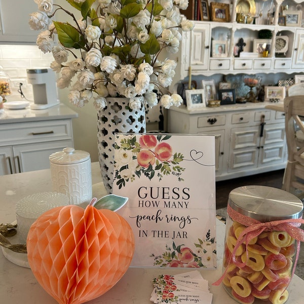 White Floral Peach Guess How Many Peach Rings Game Sweet Peach on the ...