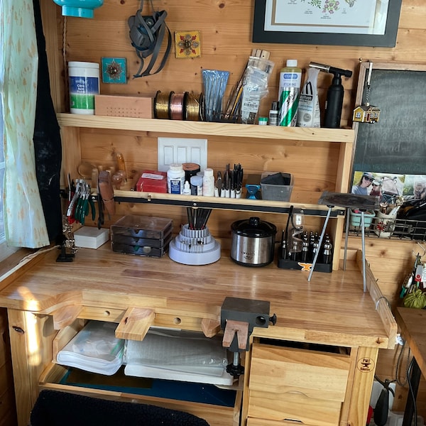 Deluxe Solid Wooden Jewelers Bench Set With Mountable Storage Shelf ...