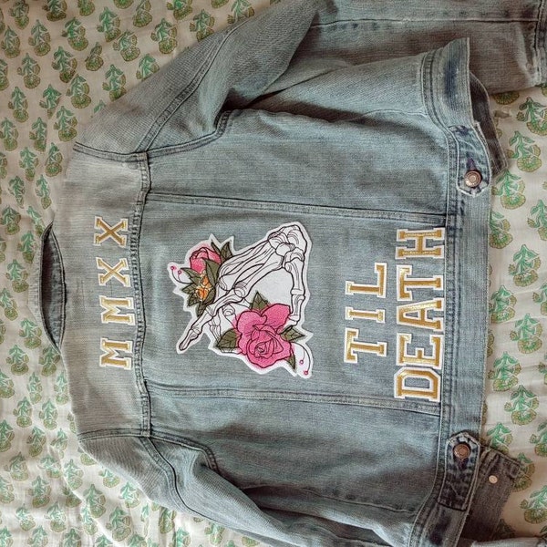 Skeleton Hand Flowers Gothic Dire Blooms Iron on Embroidery Patch ...