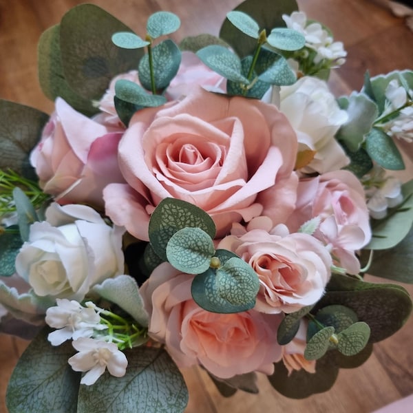 Dusty Pink Bridal Bouquet, Classic Wedding Rose Bouquet, Rustic Boho ...