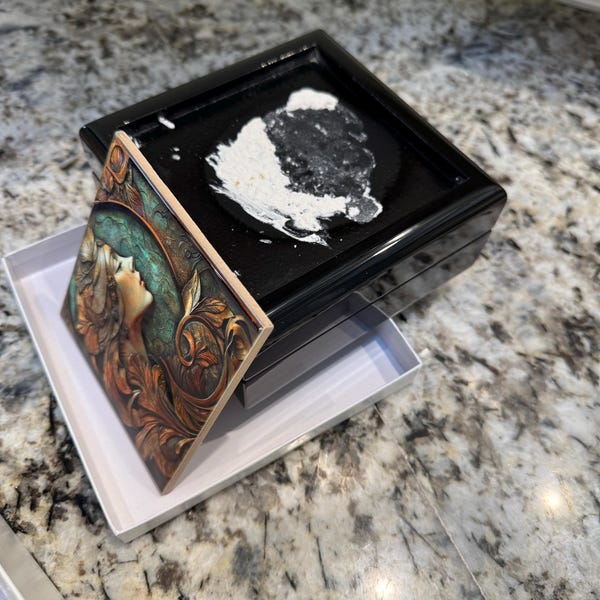 Art Nouveau Jewelry Box,wood Keepsake Box - Ceramic Tile Top - Woman 22 ...