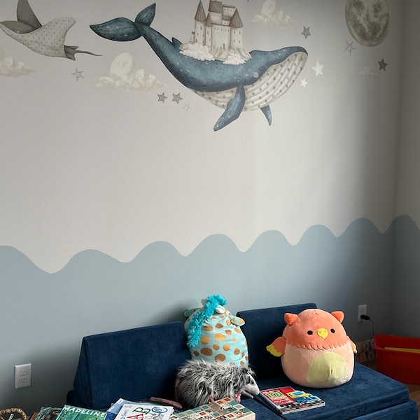 Ship, Stars and Moon Fabric or Vinyl Wall Decal / Whimsical Wall Decal ...