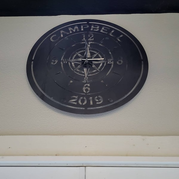 Personalized Compass Rose Metal Clock - Nautical Wall Art ...