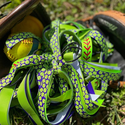 7/8 Neon Yellow Softball Laces Print Grosgrain Ribbon Fast Pitch ...