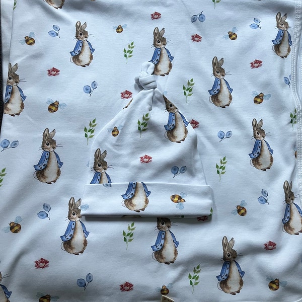 Peter Rabbit Baby Blanket and Hat Newborn Set, Cotton Hat and Blanket ...