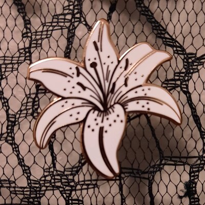 White Lily Enamel Pin Needle Minder, Plant Enamel Pin, Botanical Enamel ...
