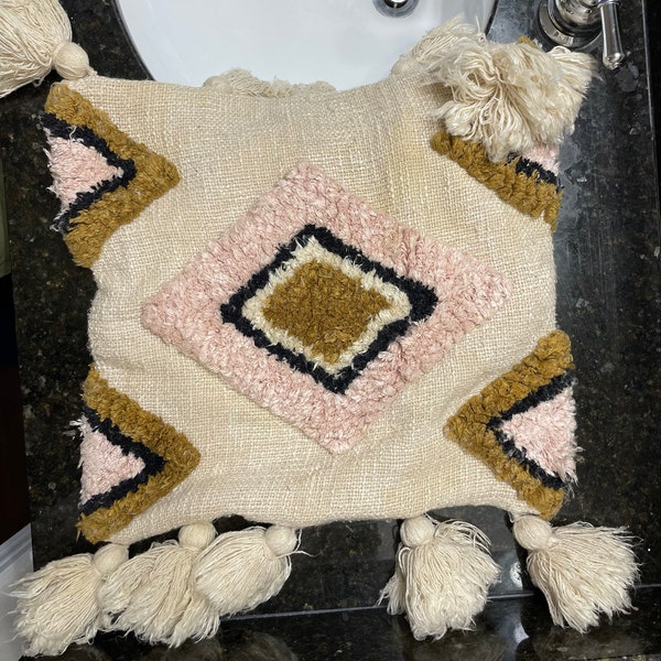 Hand Loom Woven Cotton & Wool Chunky Loops Textured Cushion Cover 20x20 ...