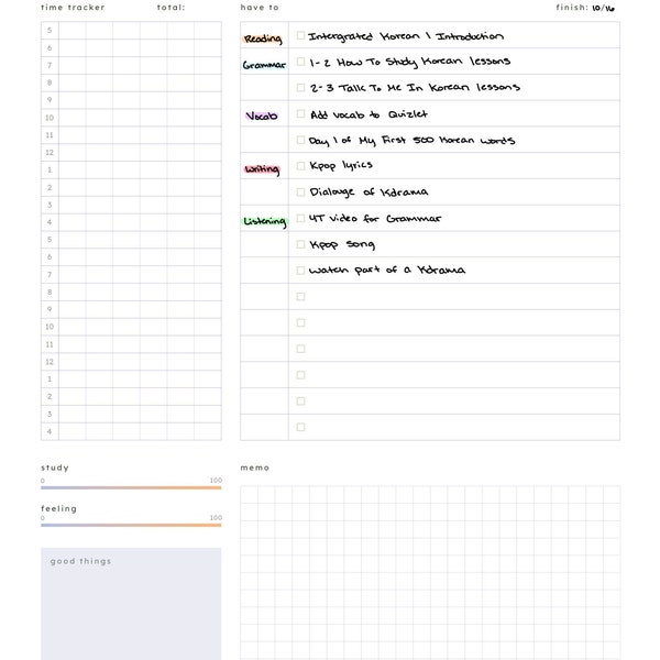 Language Study Journal Notebook / English, Korean, Japanese, Chinese ...