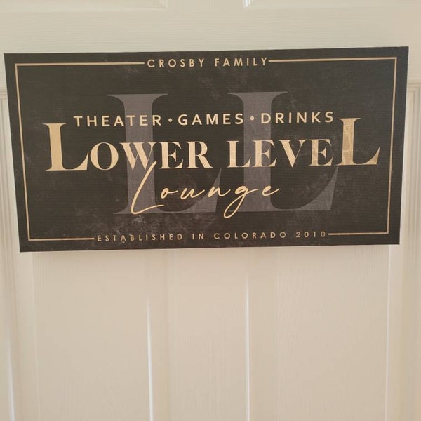 Lower Level Lounge Sign, Custom Lower Level Wall Art, Personalized ...