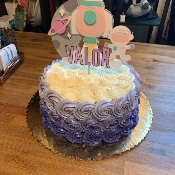 Girl Nasa Space Birthday Theme Party First Pink Purple Cake Topper - Etsy