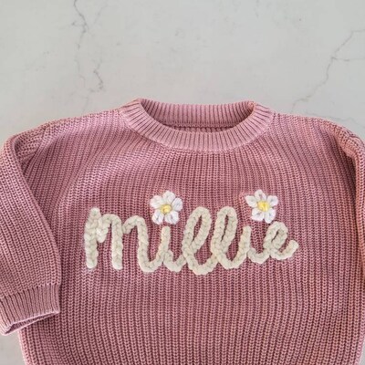Cream Kids/baby Sweater, 3-6 MONTHS, Pumpkin Spice Hand Embroidered ...