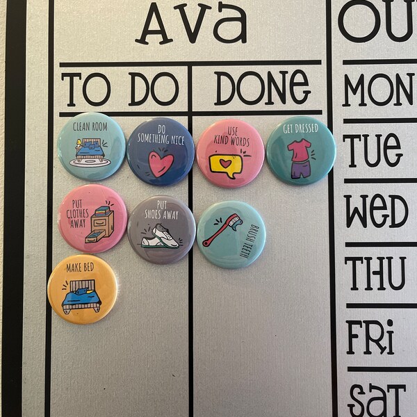 Colorful Illustrated Chore Magnets, Task Magnets, Refrigerator Magnets ...