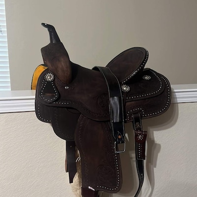 Handmade Western Leather Hand Carved Ranch Roper Horse Saddle, Size 10 ...