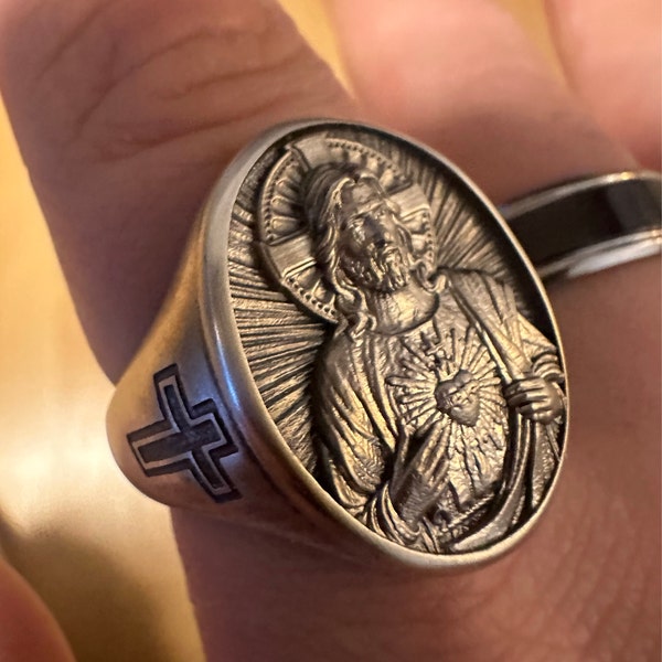 Silver Sacred Heart of Jesus Ring, Religious Christian Jewelry ...