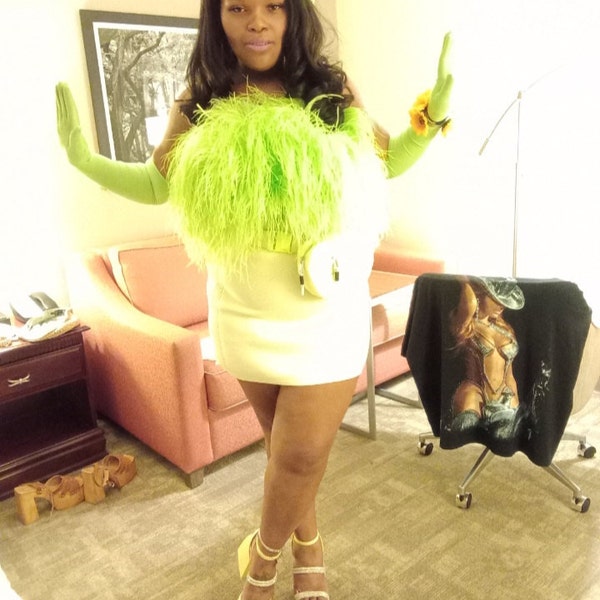 Gina Neon Green Feathers Top, Cocktail Dress for Women,graduation Gift ...