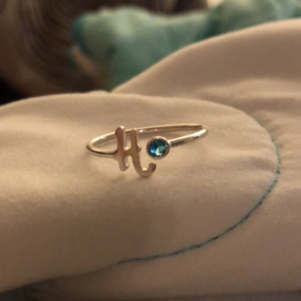 Initial Birthstone Ring Custom Name Gemstone Stacking Rings Dainty ...