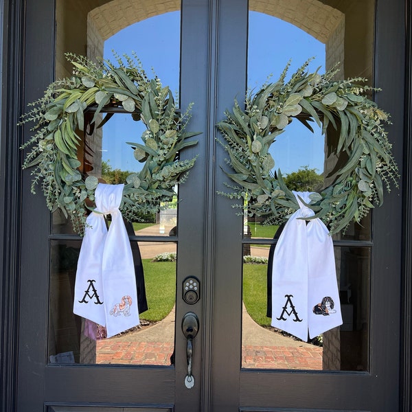 Black Buffalo Plaid Check Classic Embroidered Wreath Sash Personalized Monogrammed Cotton ...