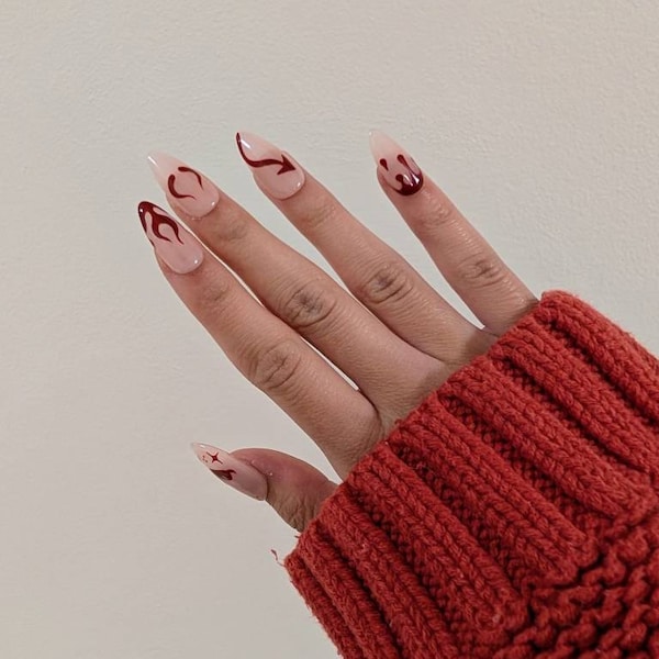 DIABLO | Little Red Devil Press on Nails | Hand-paint Nail Art ...